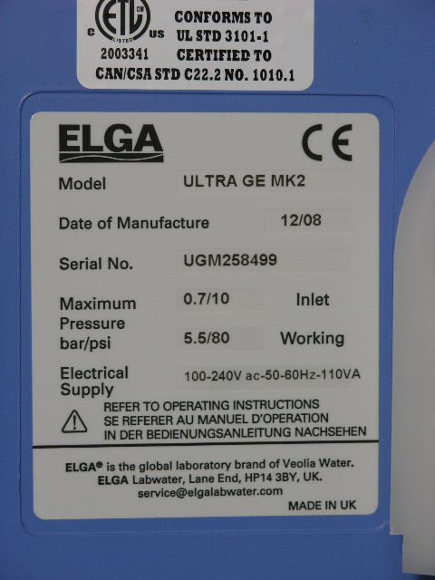 labstuff.eu - ELGA Purelab Ultra Genetic MK2 TOC: 1-3ppb Water Purifier labstuff.eu - ELGA Purelab Ultra Genetic MK2 TOC: 1-3ppb Water Purifier
