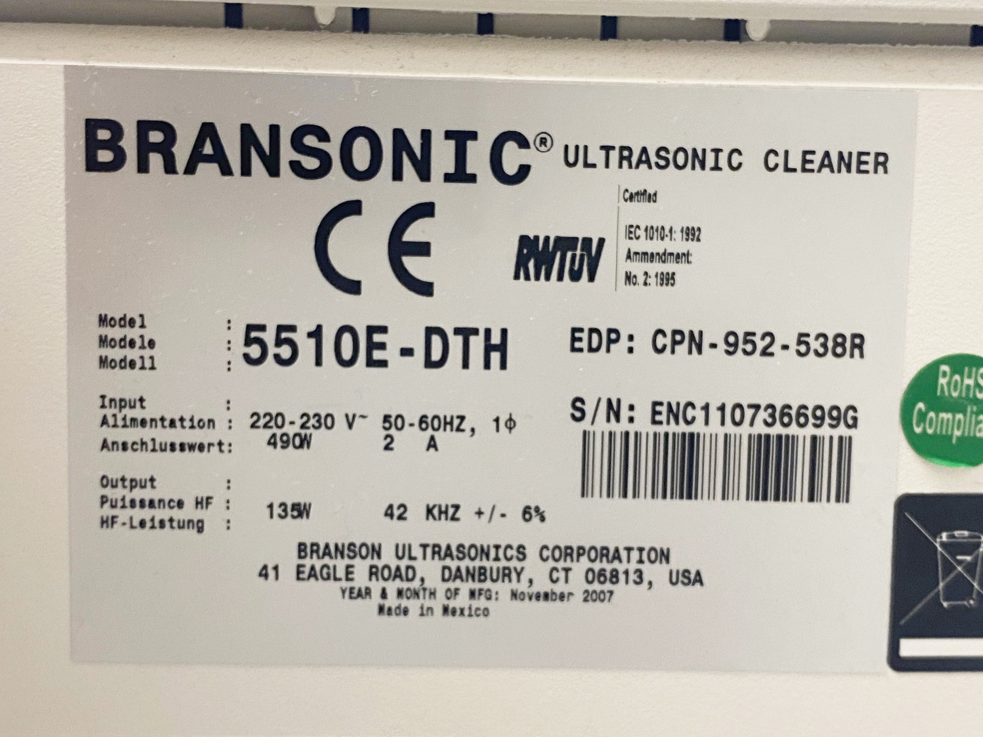 labstuff.eu - BRANSON BRANSONIC Ultrasonic Bath 5510E-DTH, 9.5 liters ...