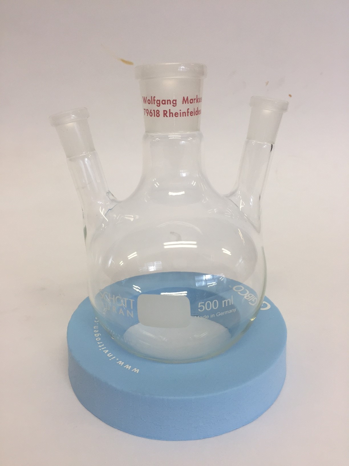 labstuff.eu - Schott Duran 500ml Round Flask, 1x 29/32 2x 14/23